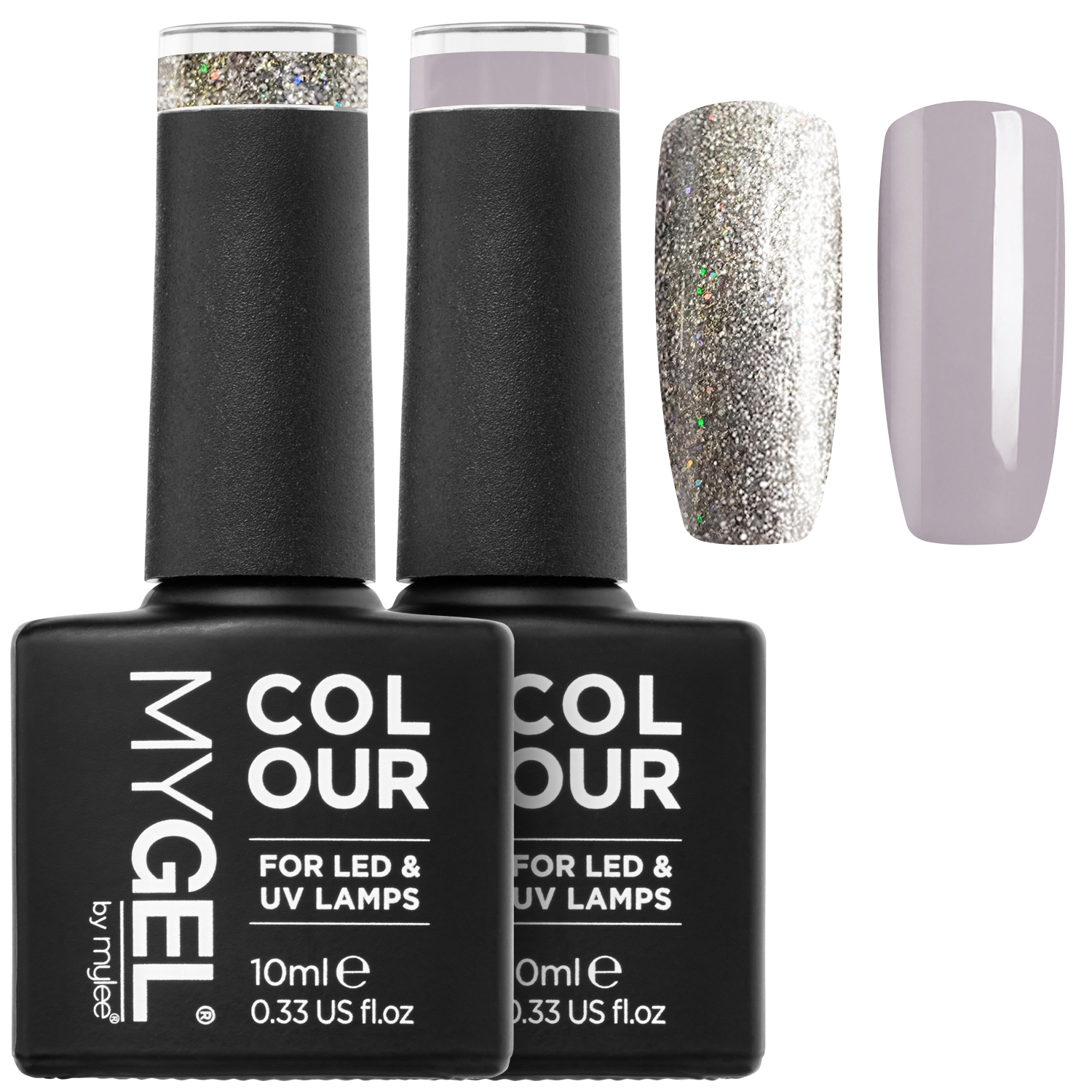 MYGEL Mylee Gel Nail Polish Silver Glitter Colour Set 2x10ml, UV LED ...